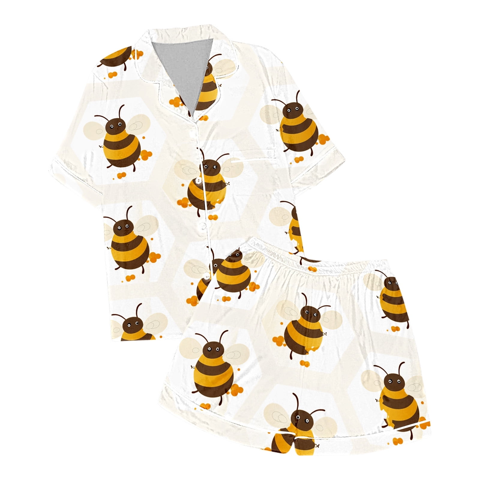 Bee Day Girls' Sleepwear Girls Summer Pajamas Lapel Collar Pulloverr ...