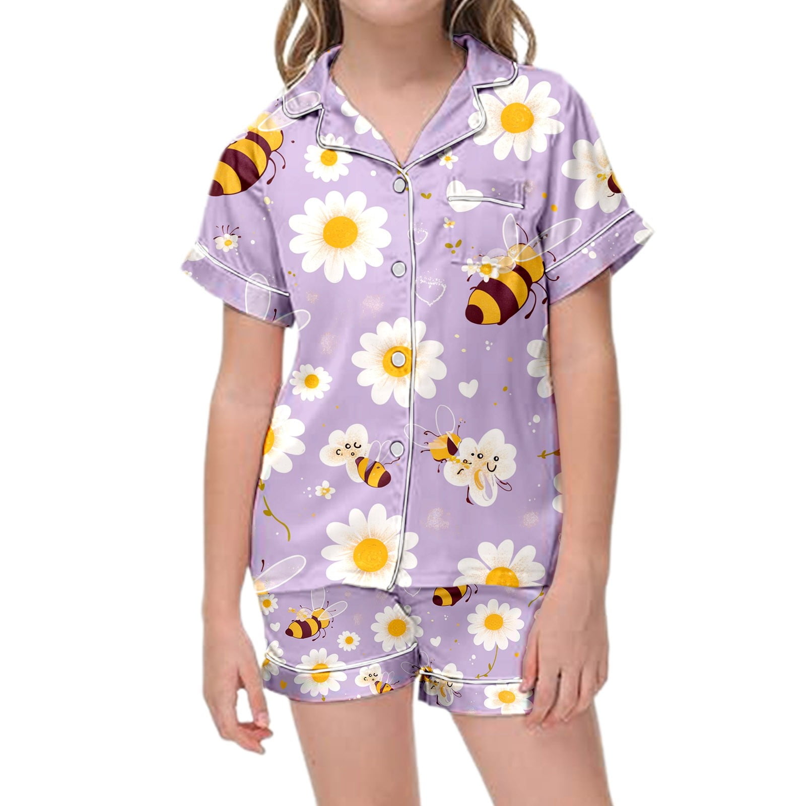 Bee Day Girls' Sleepwear Toddler Button Up Pajamas Breathable Pulloverr ...