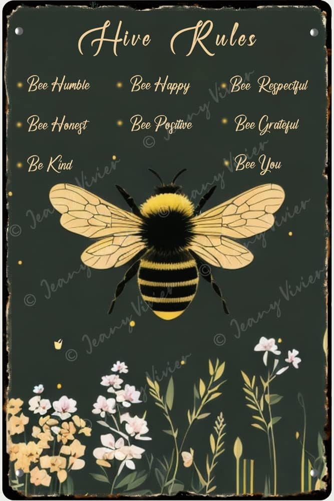 Bee Decor, Bee Hive Rules Sign for Home, Honey Bee Decorations ...