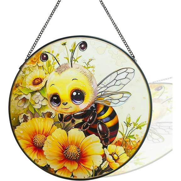 Bee Wildflowers Stained Glass Suncatcher, Honey Bee Window Hanging ...