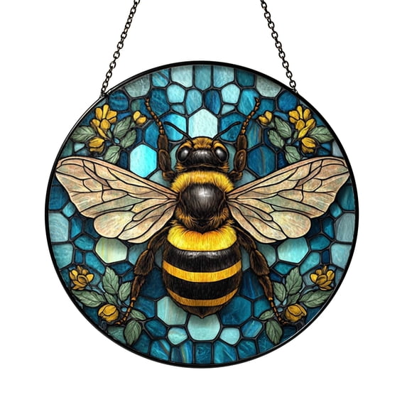 Bee Design with Honeycomb Motif Stained Glass Window Art - Walmart.com