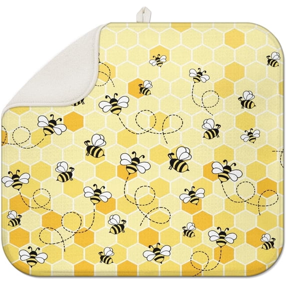 Bee Dish Drying Mat for Kitchen Counter Fast Absorbent Microfiber ...