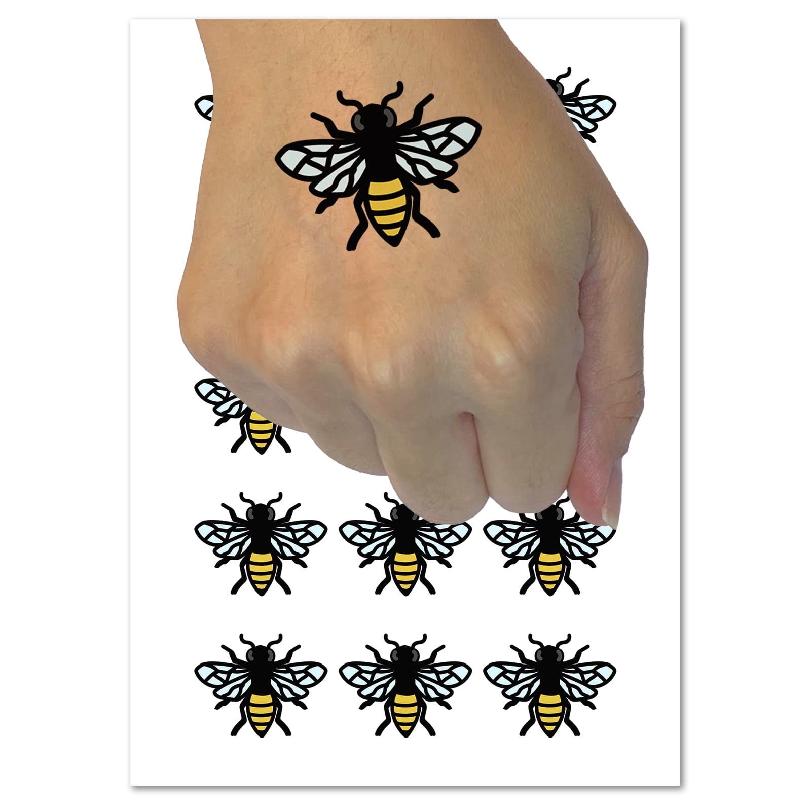 Bee Drawing Water Resistant Temporary Tattoo Set Fake Body Art ...