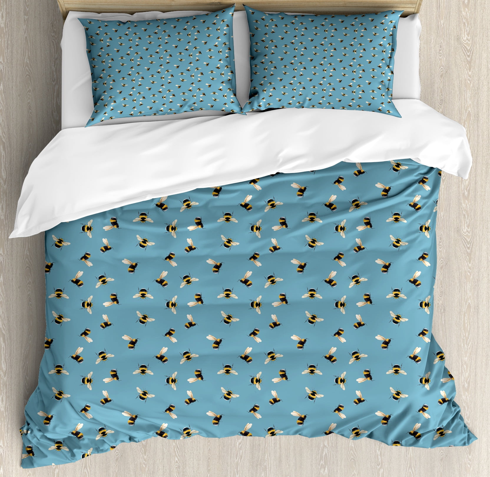 Bee Duvet Cover Set, Continuous Winged Spring Summer Insects Bumblebee ...