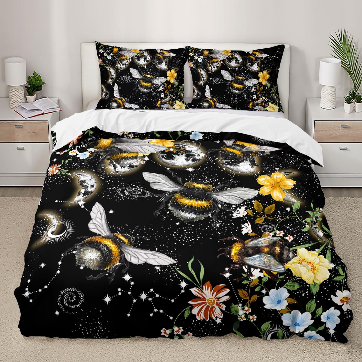 Bee Duvet Cover Set, Galaxy Starry Celestial Bedding Set,Mystic Space ...