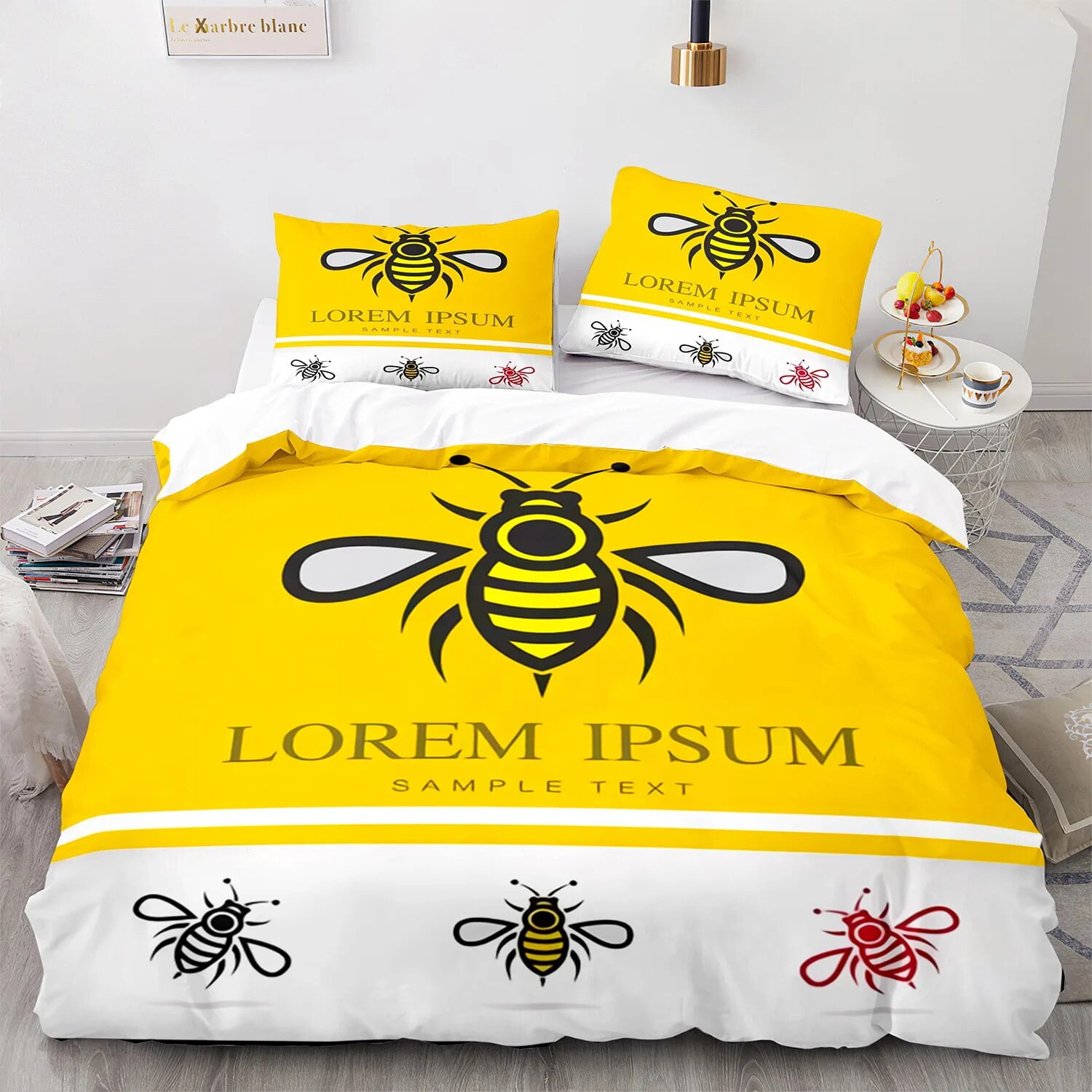 Bee Duvet Cover Set Yellow White Black Cartoon Angry Bee 3D Printed for ...