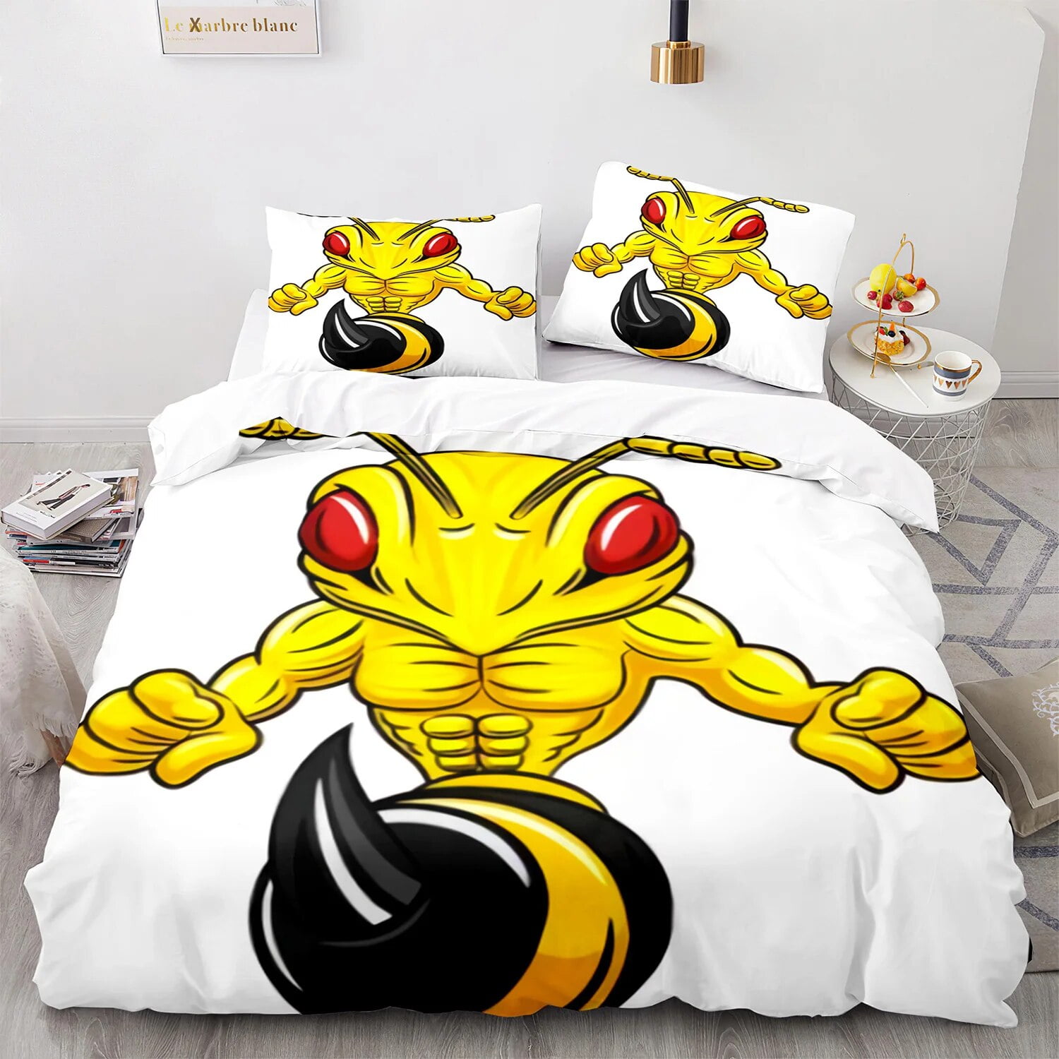 Bee Duvet Cover Set Yellow White Black Cartoon Angry Bee 3D Printed for ...