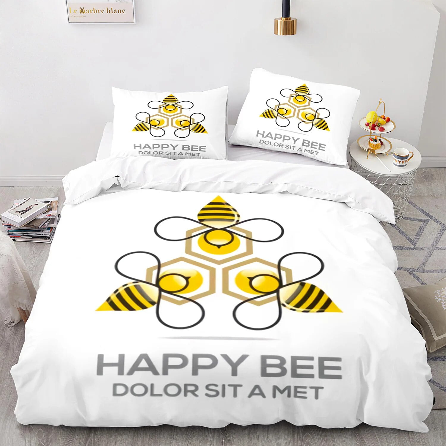 Bee Duvet Cover Set Yellow White Black Cartoon Angry Bee 3D Printed for ...