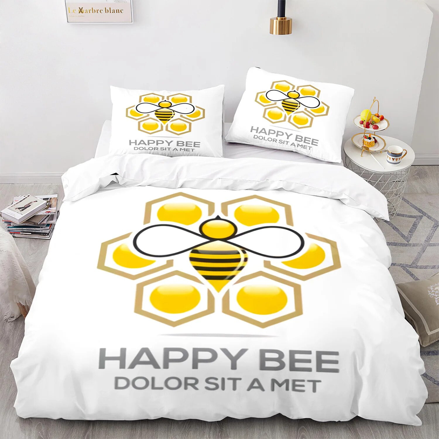 Bee Duvet Cover Set Yellow White Black Cartoon Angry Bee 3D Printed for ...
