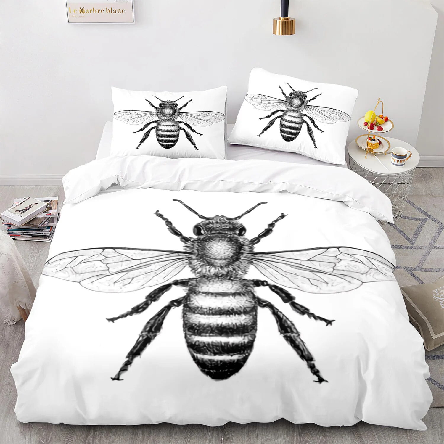 Bee Duvet Cover Set Yellow White Black Cartoon Angry Bee 3D Printed for ...