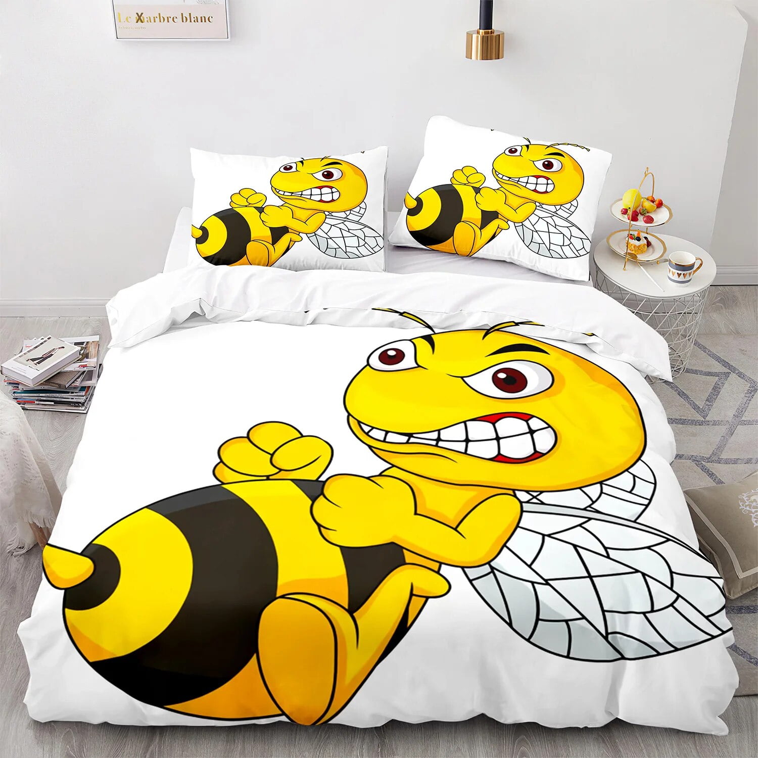 Bee Duvet Cover Set Yellow White Black Cartoon Angry Bee 3D Printed for ...