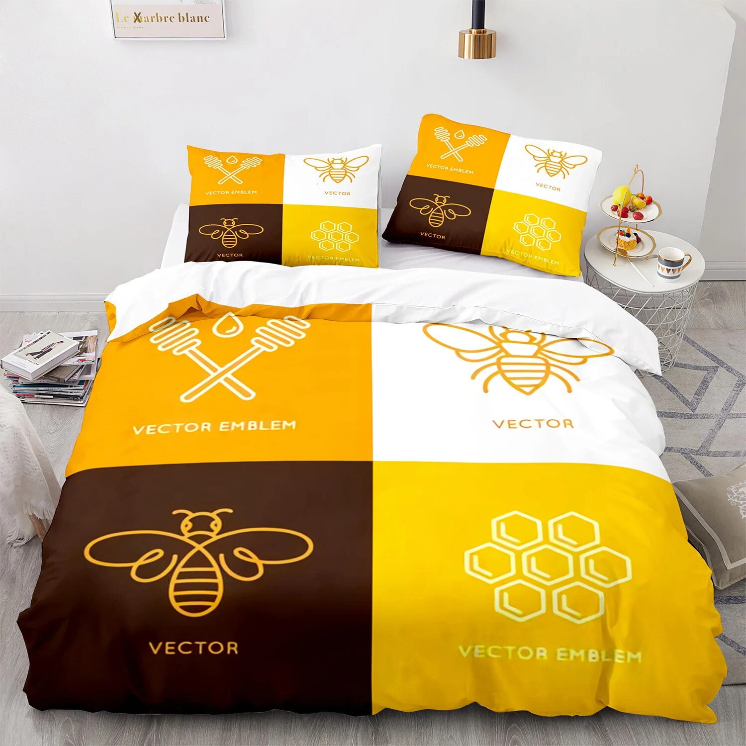 Bee Duvet Cover Set Yellow White Black Cartoon Angry Bee 3D Printed for ...