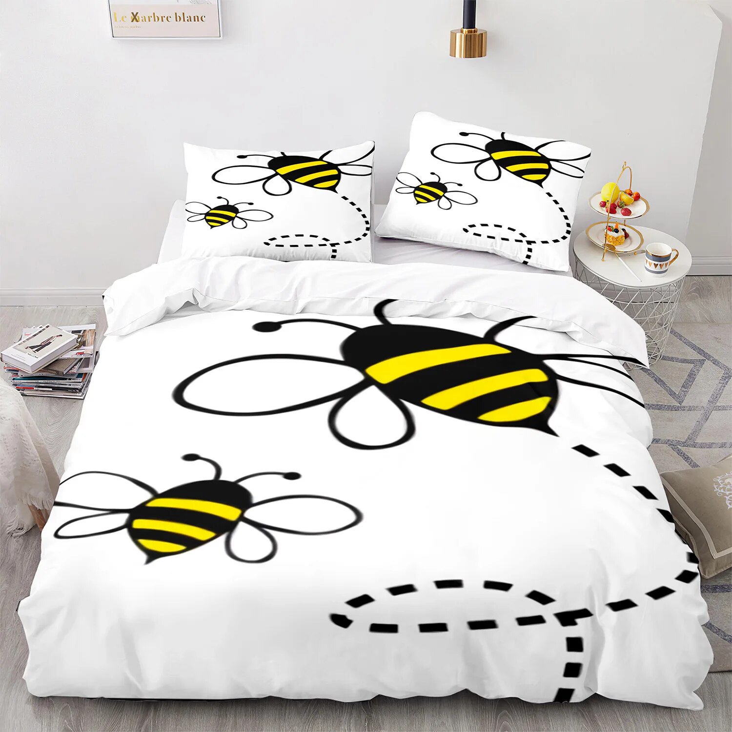 Bee Duvet Cover Set Yellow White Black Cartoon Angry Bee 3D Printed for ...