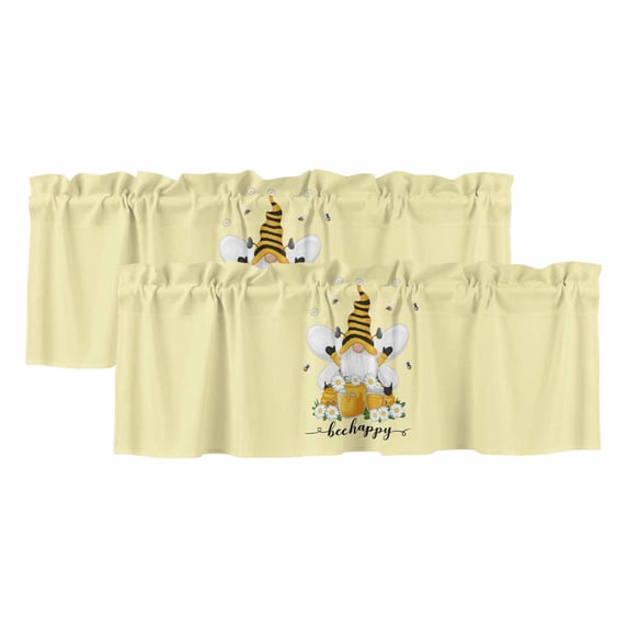 Bee Dwarf 2 Panels Kitchen Valance, White Daisy Flower Happy Yellow ...