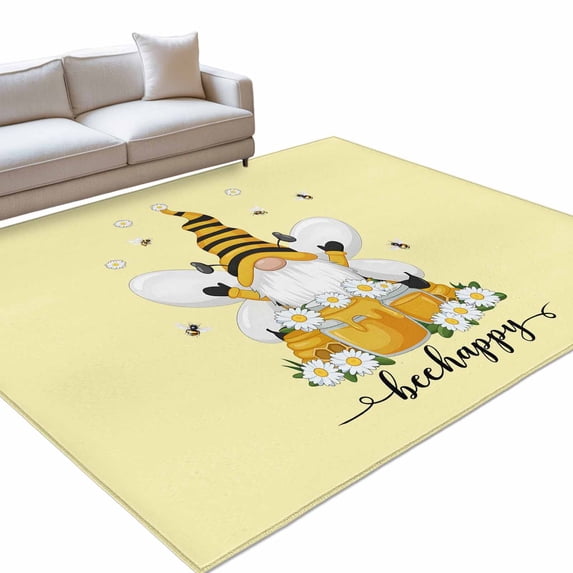 Bee Dwarf 8x10ft Non Slip Area Rug White Daisy Flower Happy Yellow ...