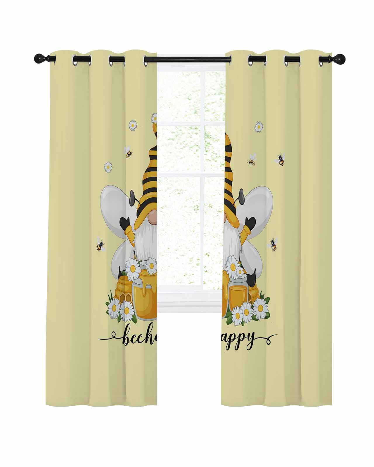 Bee Dwarf Blackout Curtains 96 Inch Length White Daisy Flower Happy ...