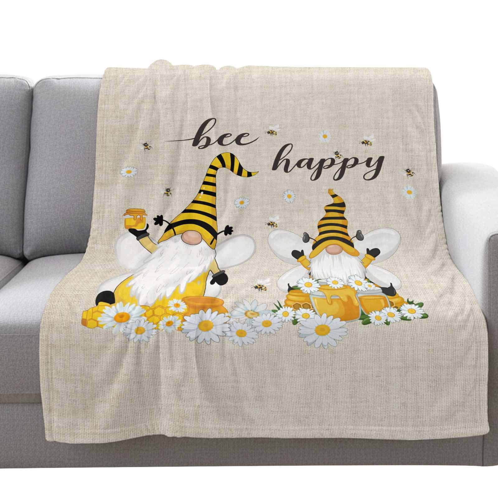 Bee Dwarf Fleece Throw Blanket Lightweight White Daisy Flower Honey ...
