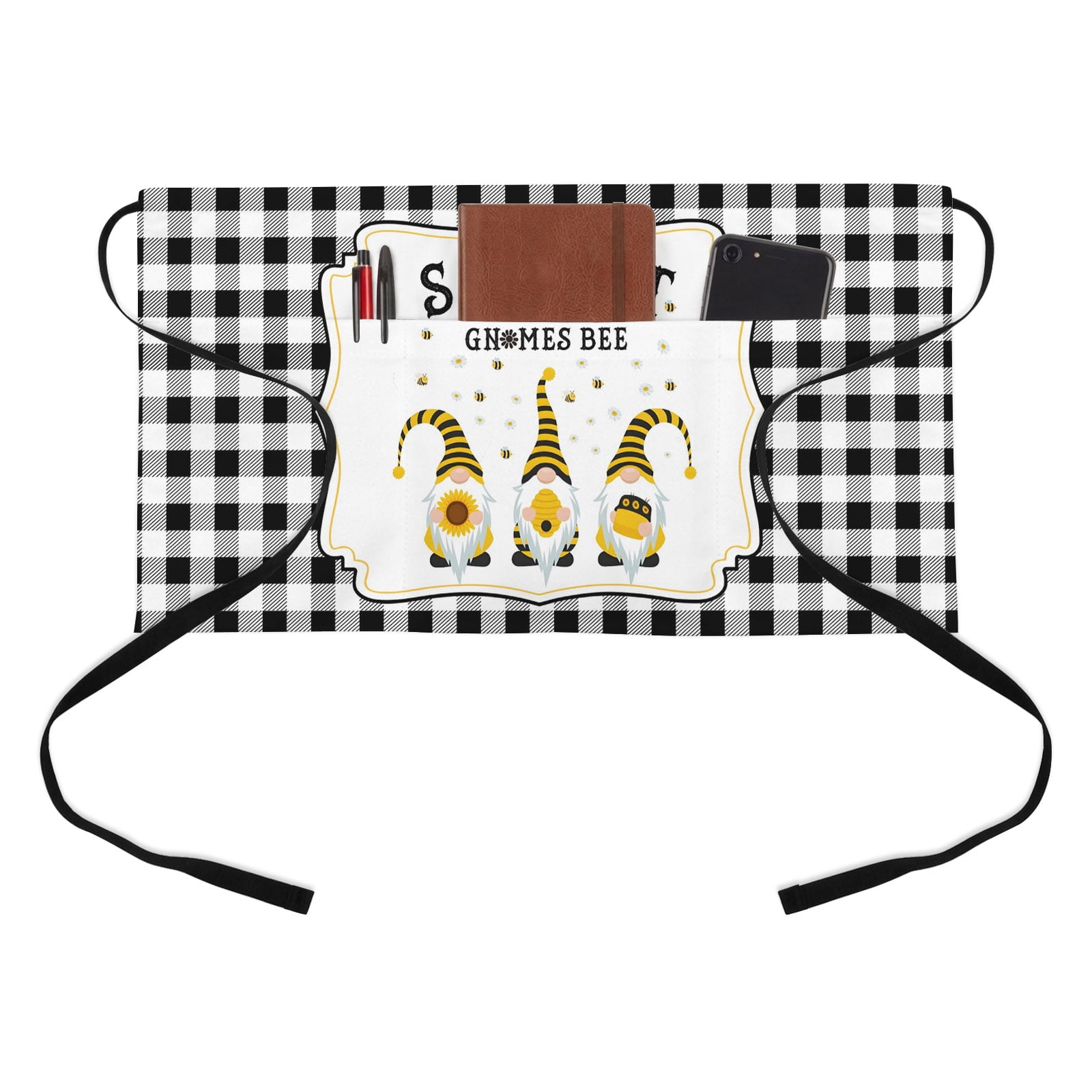 Bee Dwarf Half Waist Apron Sweet Gnomes Black White Plaid Farm Flower ...