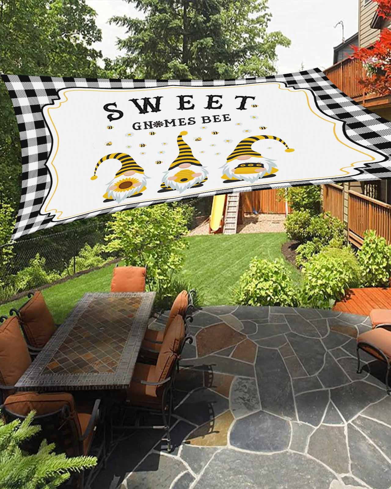 Bee Dwarf Sun Shade Sail 6.5'X10' Sweet Gnomes Black White Plaid Farm ...