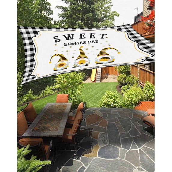 Bee Dwarf Sun Shade Sail 6.5'X10' Sweet Gnomes Black White Plaid Farm ...