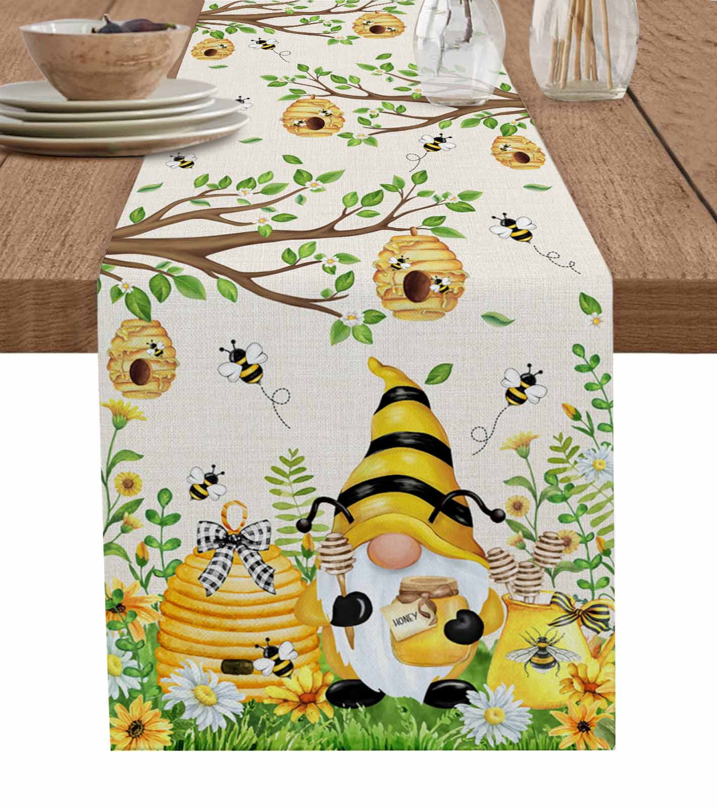 Bee Dwarf Sunflower Daisy Branch Hycomb Table Runner Home Wedding Table ...