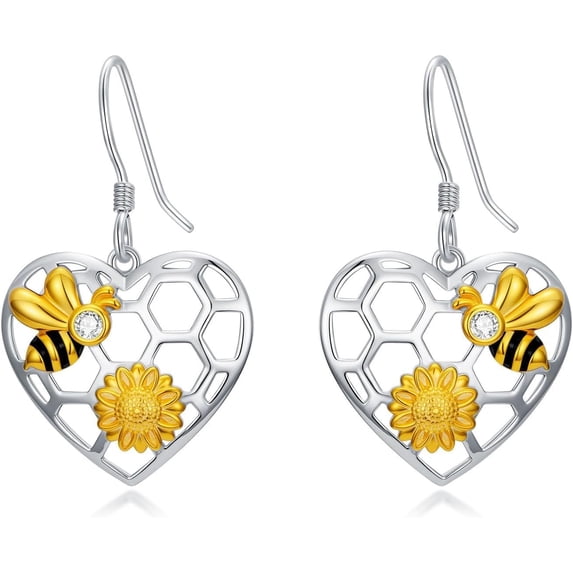 Bee Earrings for Women, 925 Sterling Silver Bumble Bee Dangle Drop ...