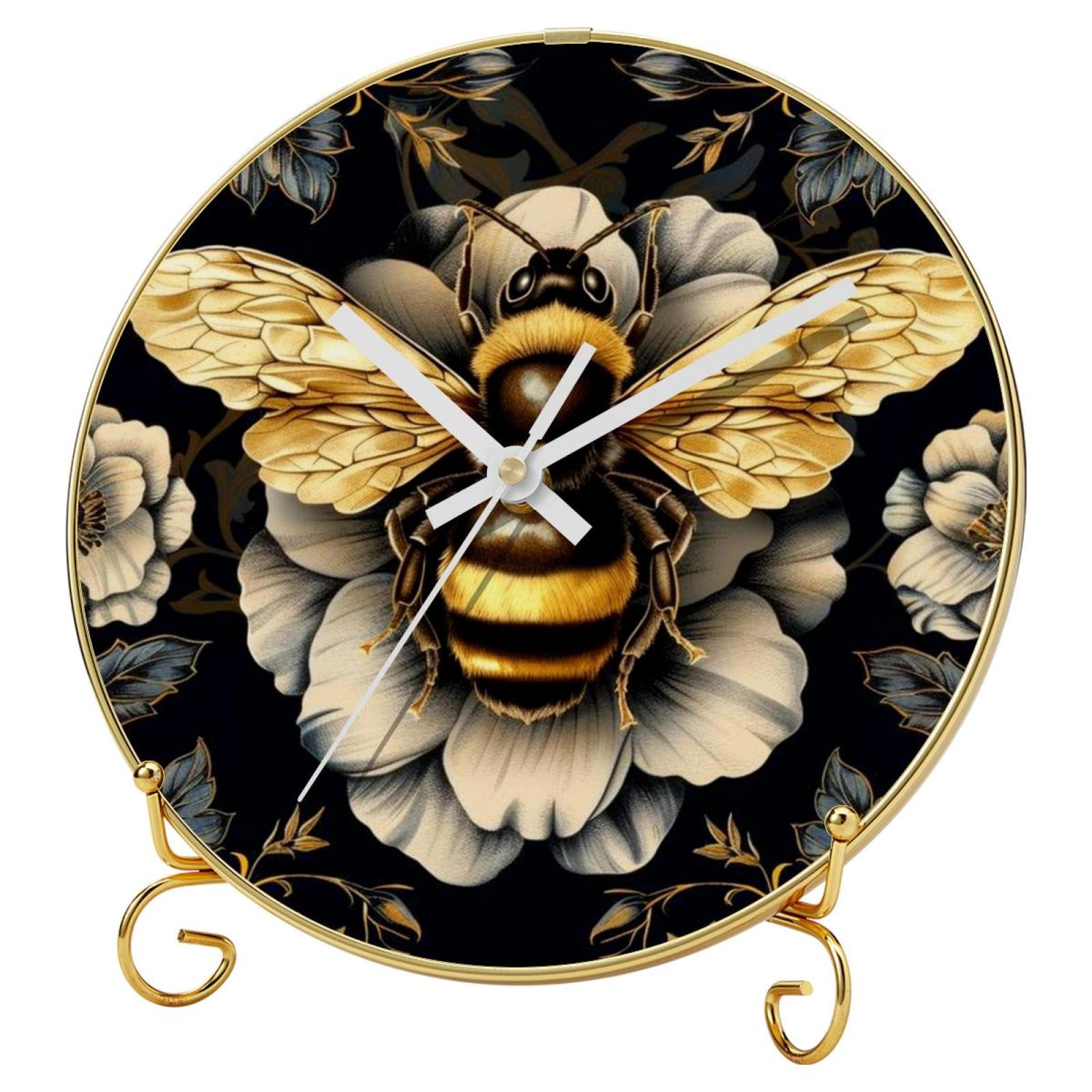Bee Elegant Round Wall Clock with Hooks and Gold Stand - Silent and Non ...