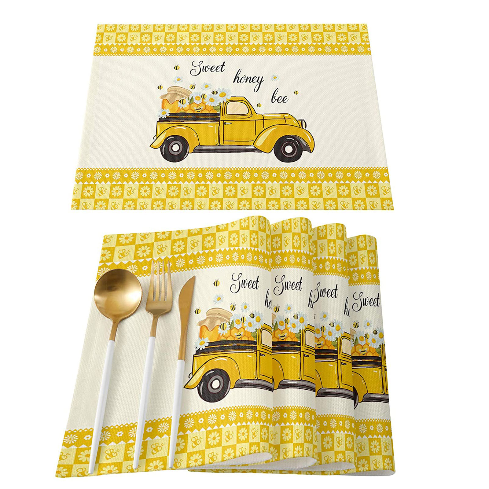 Bee Festival Summer Truck Placemats for Dining Table, 12 x 18 Inch ...