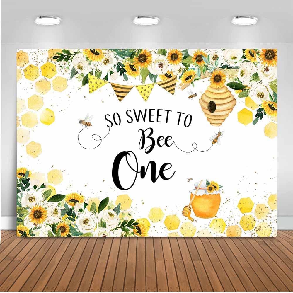 Bee First Birthday Backdrop So Sweet to Bee One Honeycomb Bumble Bee ...
