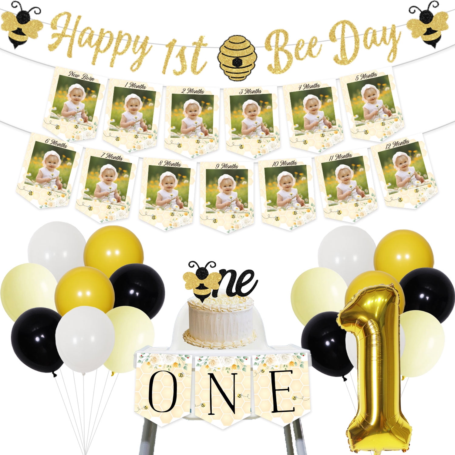 Bee First Birthday Decorations, Happy 1st Bee Day Party Decorations ...