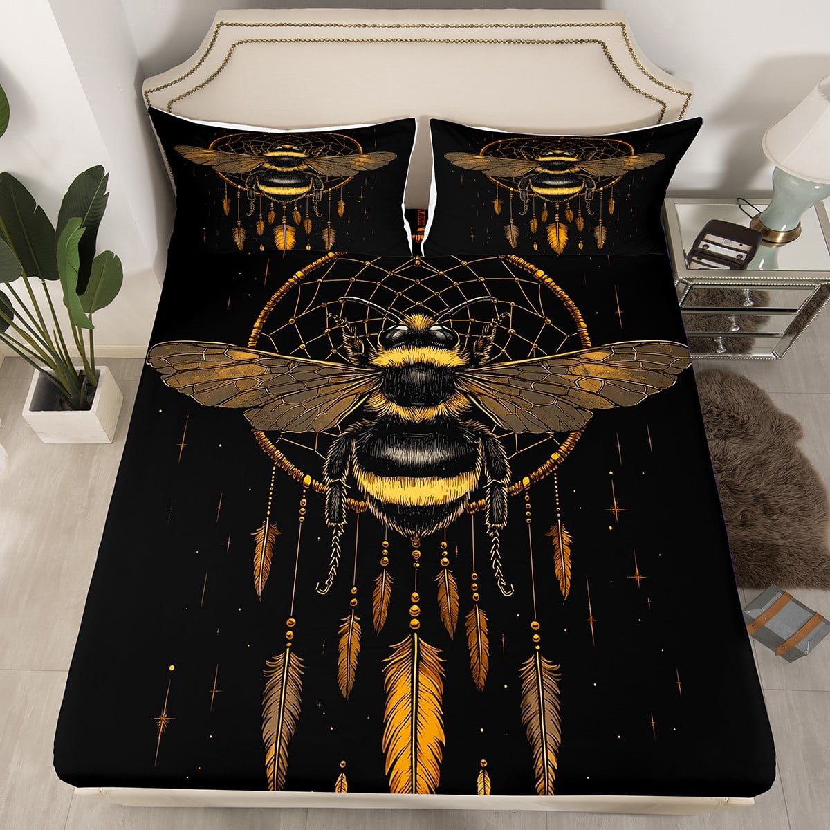 Bee Fitted Sheet Dream Catchers Bed Sheets Full,Boho Feather Sheets ...