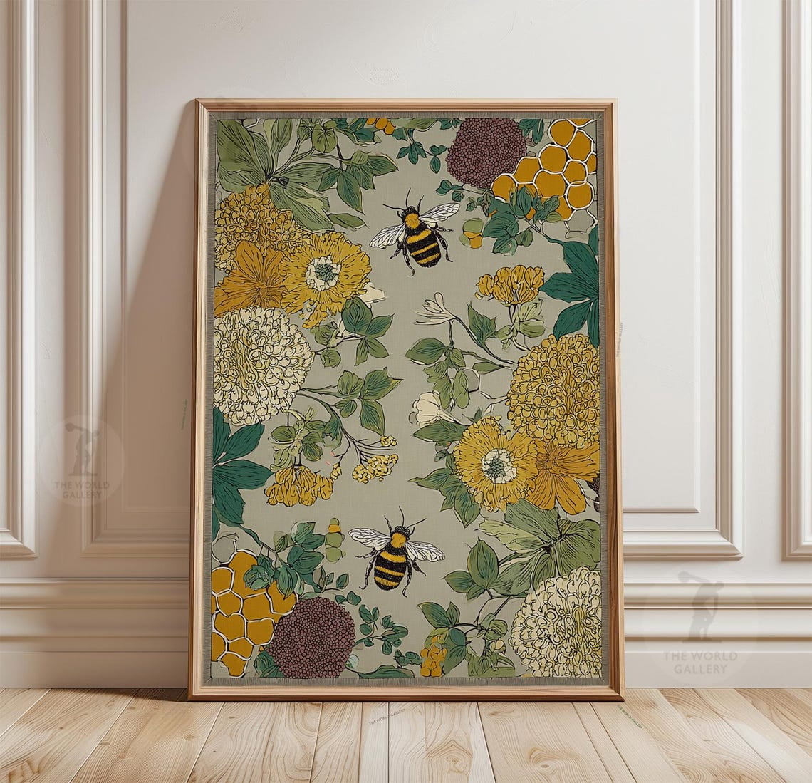 Bee Floral Pattern Poster Botanical Illustration Vintage Nature Art ...