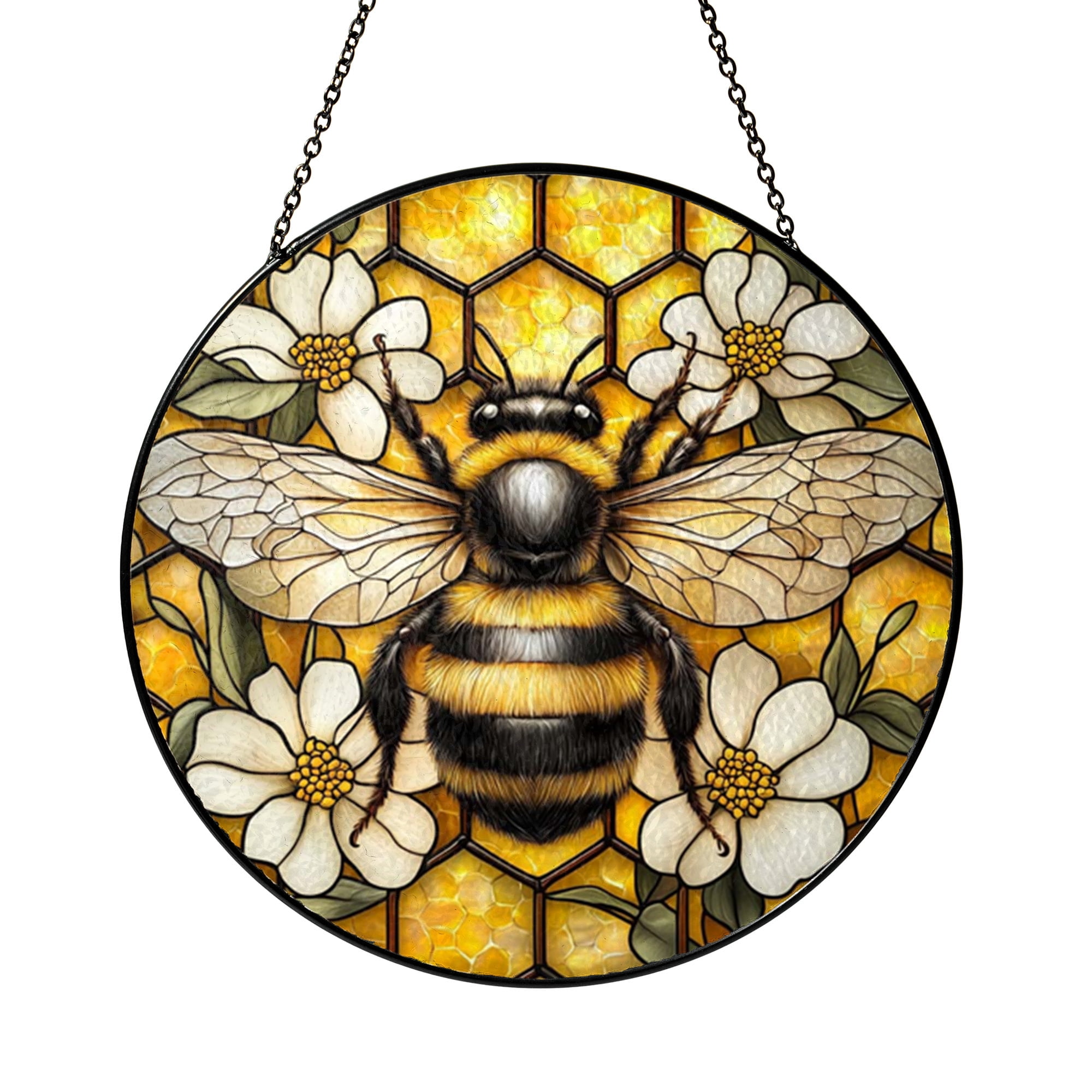 Bee Floral Pattern Stained Glass Style Suncatcher – Window Hanging ...