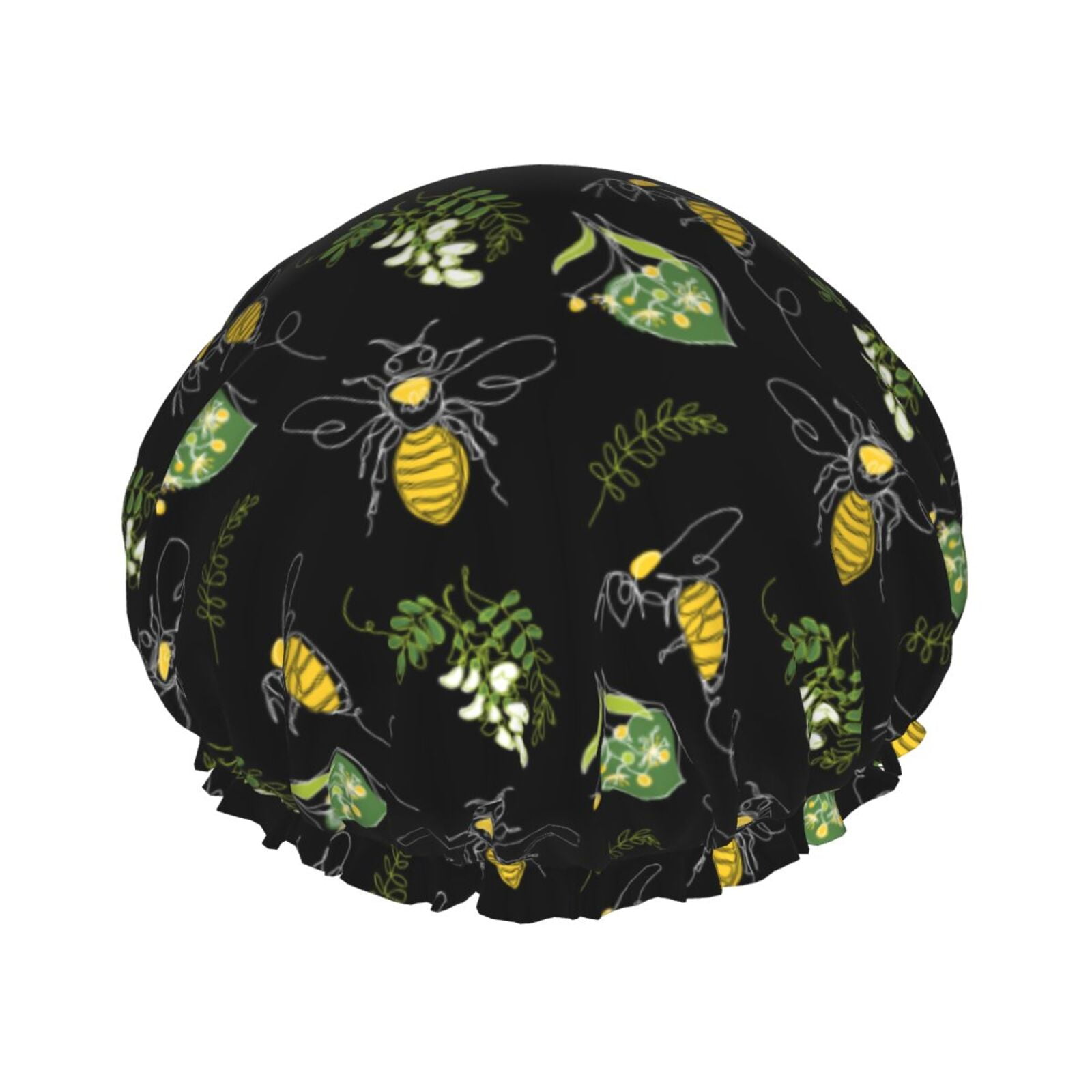 Bee Floral Shower Cap, Reusable Bath Hair Hat for all Hair Lengths Hair ...