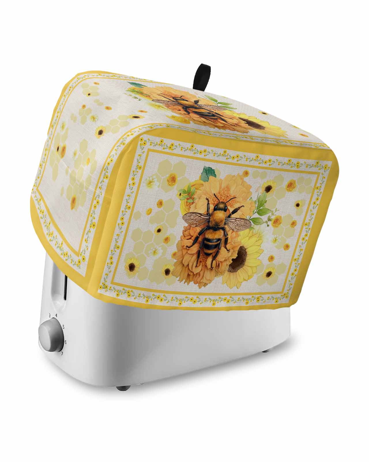 Bee Floral Toaster Cover 4 Slice, Yellow Flowers Bee Honeycomb Linen ...