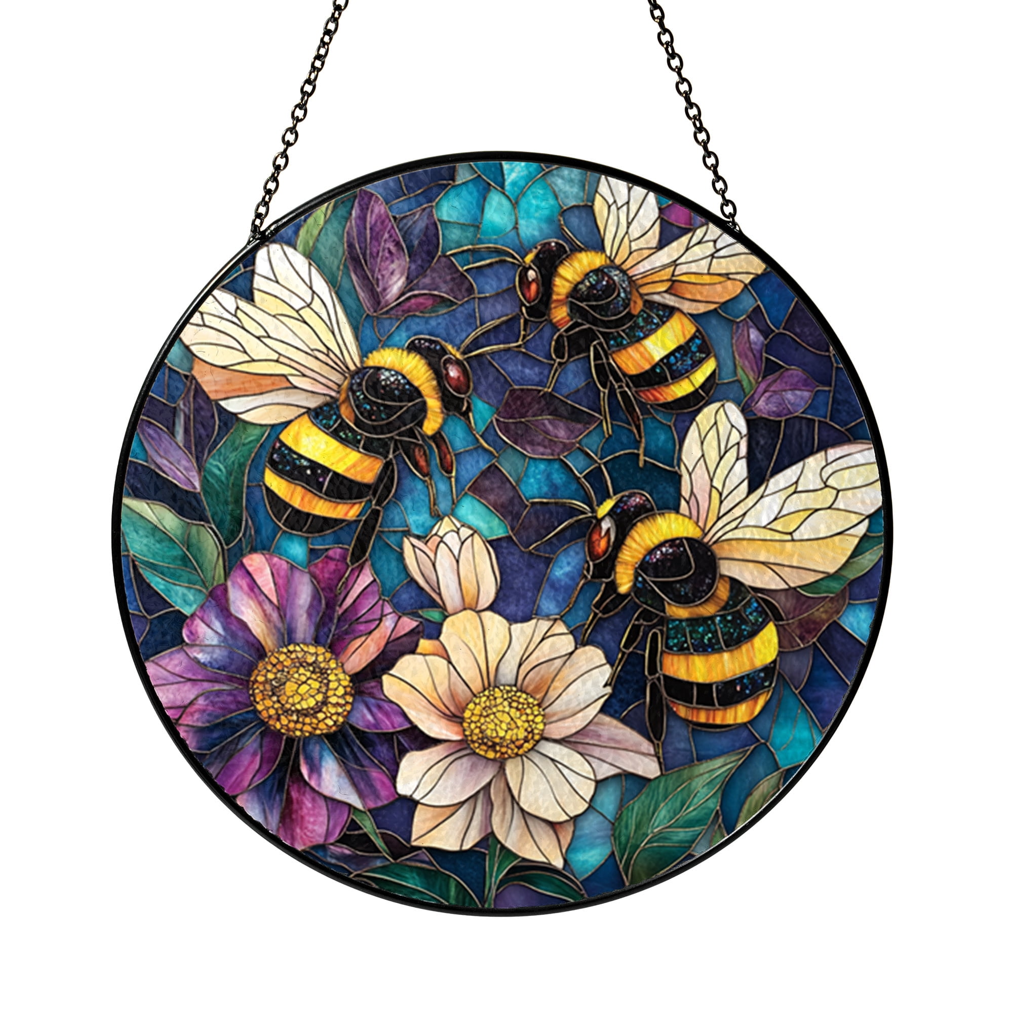 Bee Floral Window Suncatcher, Decorative Stained Glass Inspired Hanging ...
