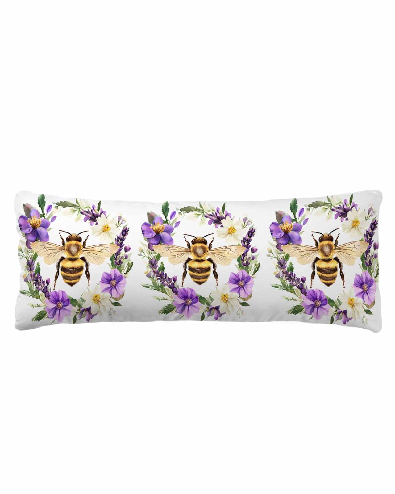 Bee Floral Wreath Body Pillow Cover 20 x 54 Inch Decorative Pillow ...