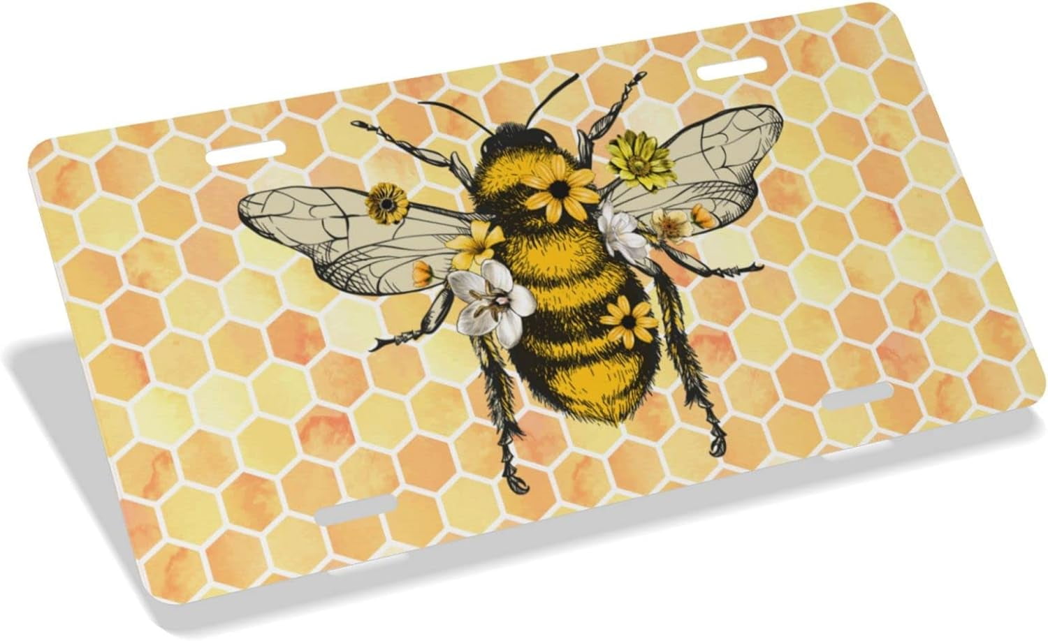 Bee Flower Honeycomb License Plate Covers Decorative Car Front License ...