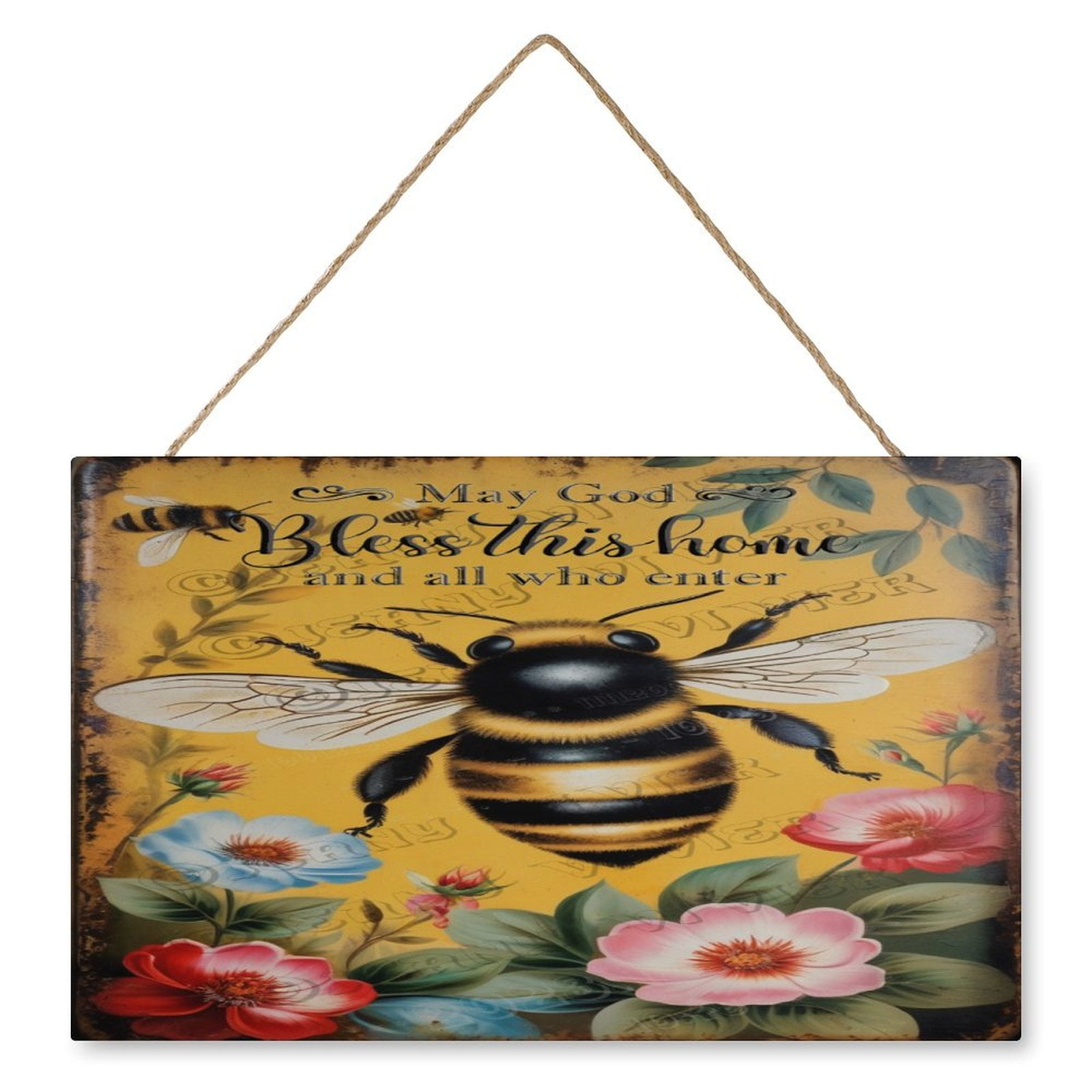 Bee & Flower May God Bless This Home And All Who Enter Welcome Decor ...