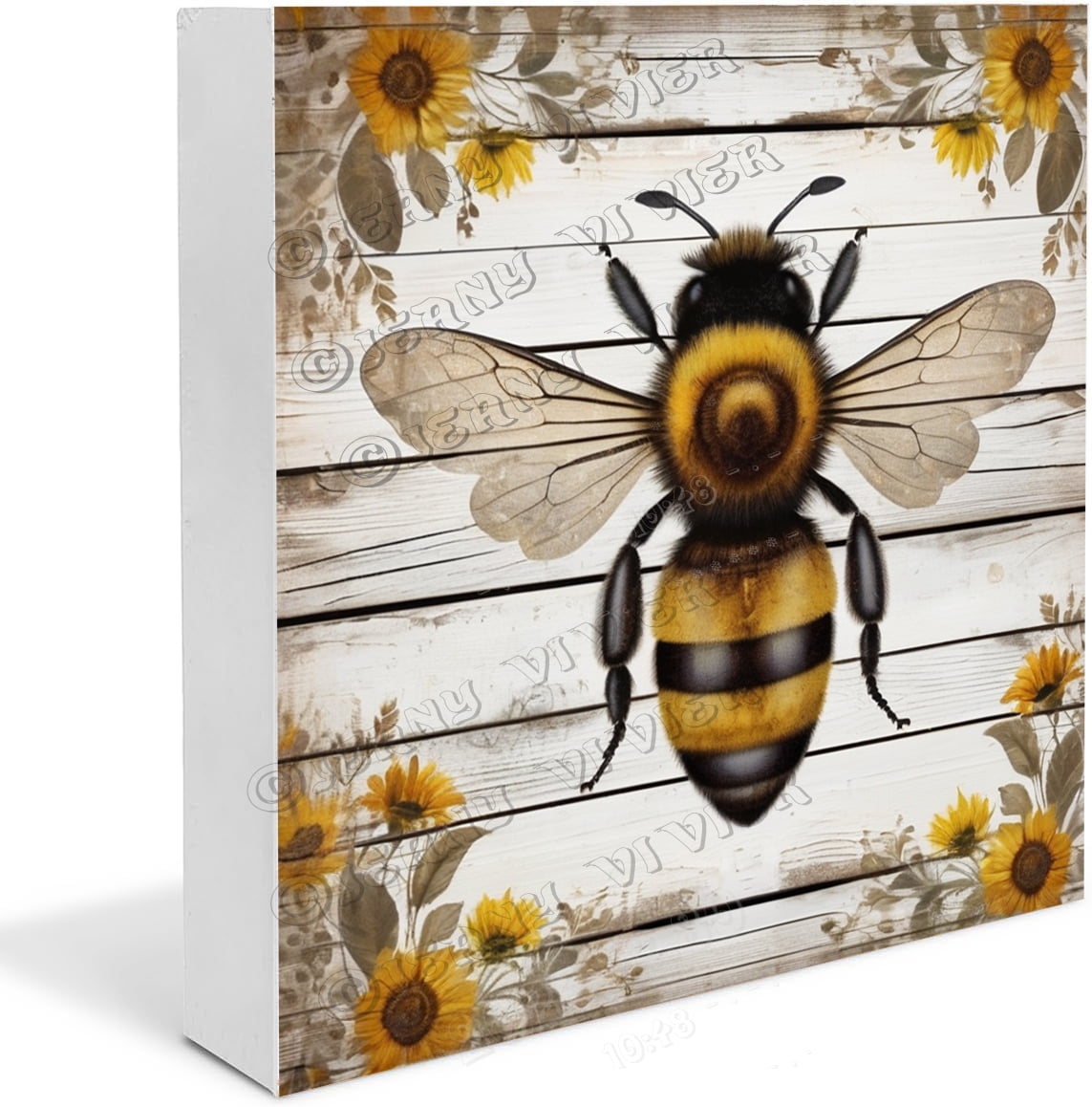 Bee & Flower Rustic Farmhouse Wooden Box Sign Desk Decor Decorative ...