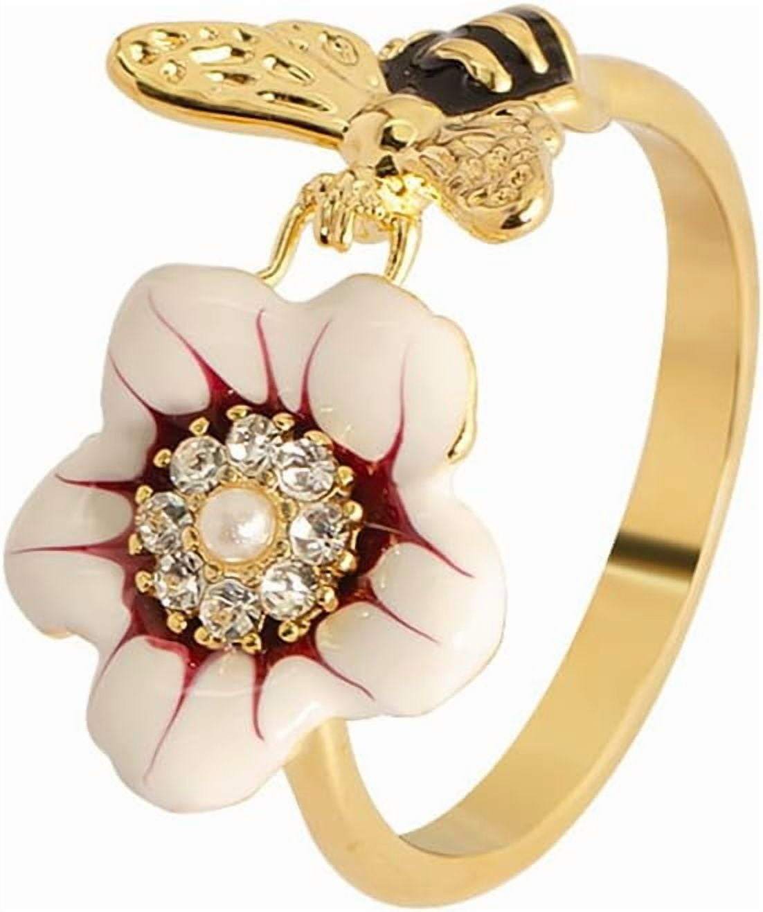 Bee Flower Statement Ring for Women Honeybee Insects Cubic Zirconia ...