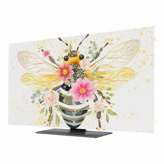 Bee Flower TV Dust Cover 40 Inch, Watercolor Floral Golden Polka Dot ...