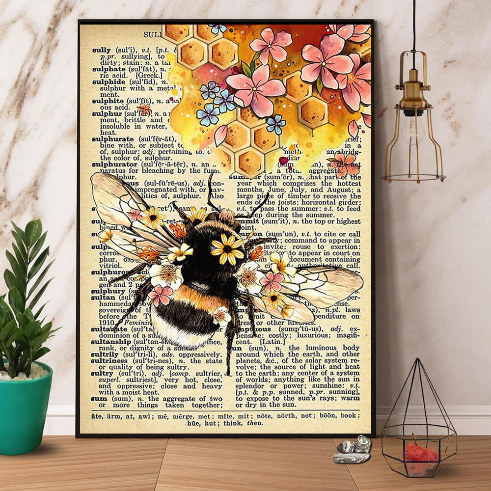 Bee Flower Vintage Honey Bee Paper Poster No Frame Matte Wall Art Decor ...