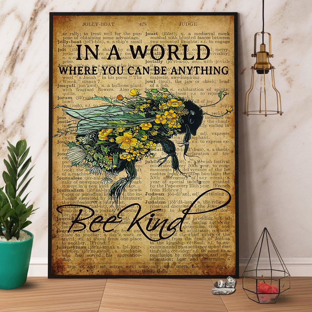 Bee Flower You Can Be Anything Bee Kind Vintage Paper Poster No Frame ...