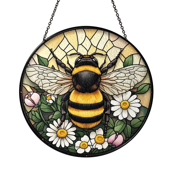 Bee Flowers Acrylic Suncatcher, Daisy Bee Stained Glass Style Window ...