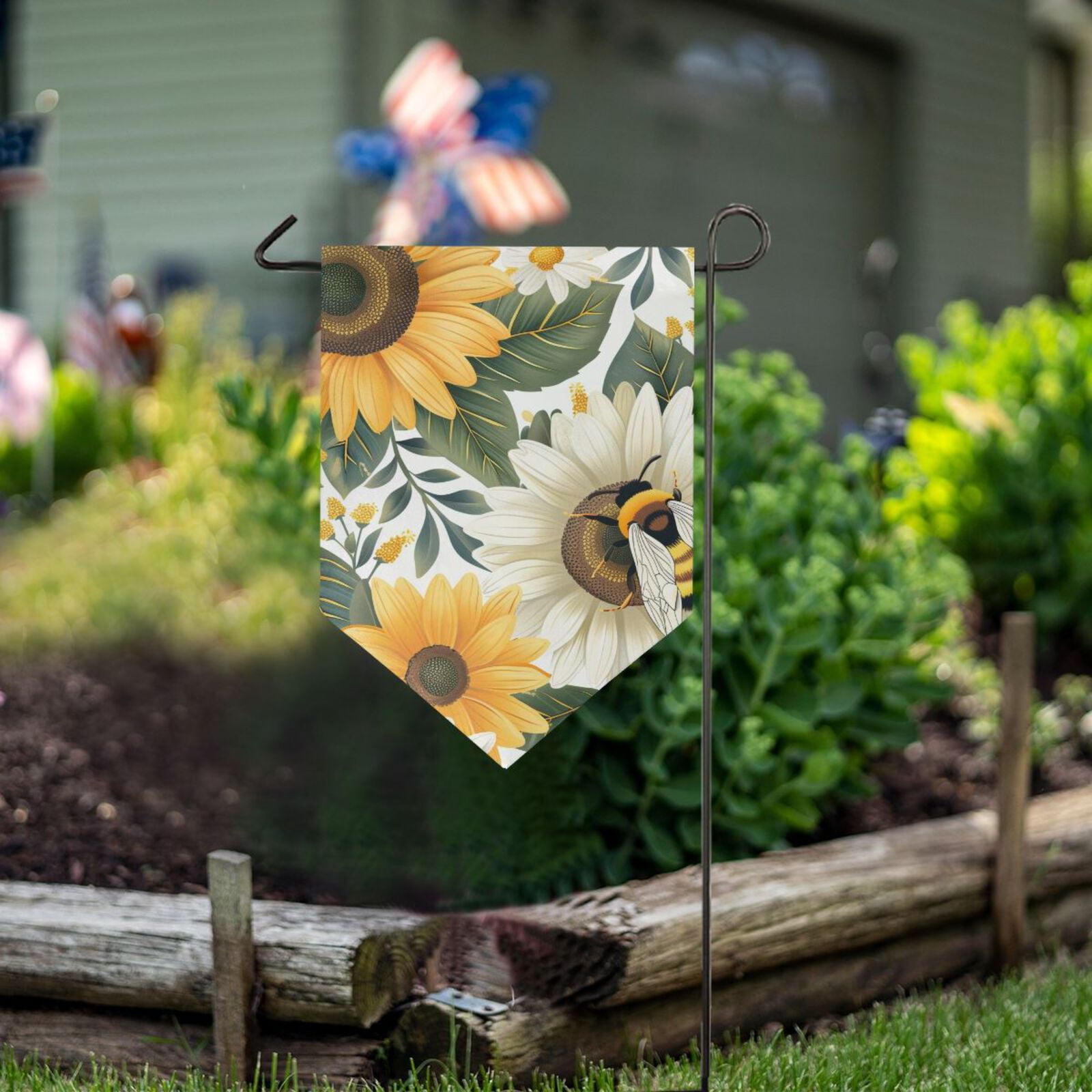 Bee Flowers Garden Flag 18" x 12.5" Double Sided Yard Lawn Outdoor ...