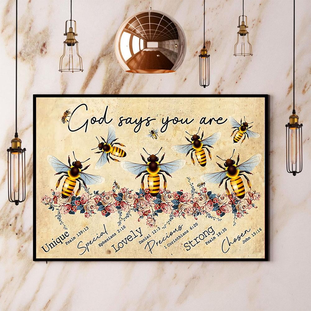 Bee Flowers God Say You Are Unique Special Lovely Paper Poster No Frame ...