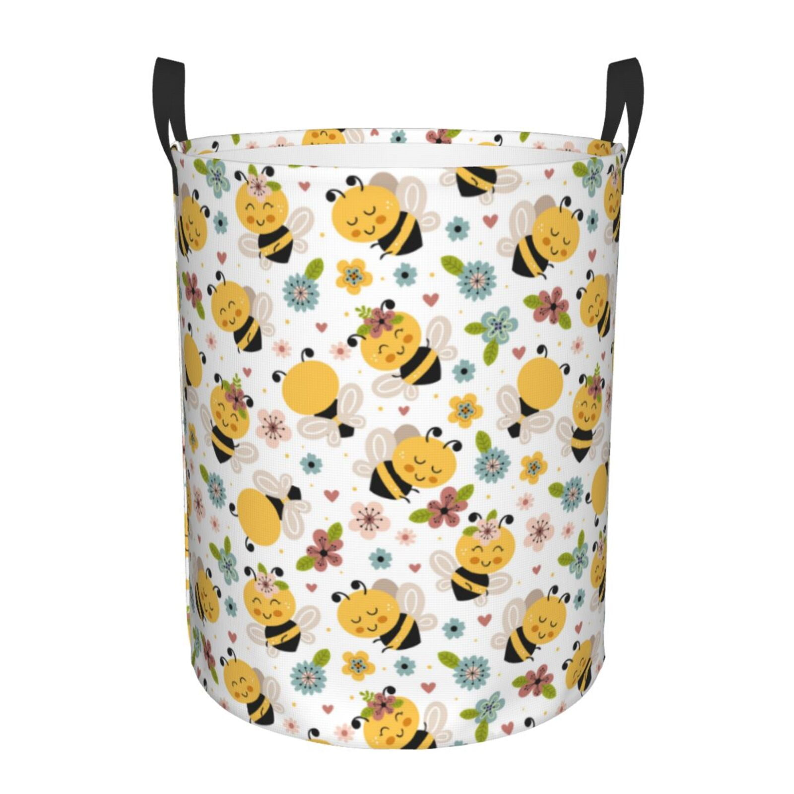 Bee and Flowers Laundry Basket with Handles - Freestanding Laundry ...