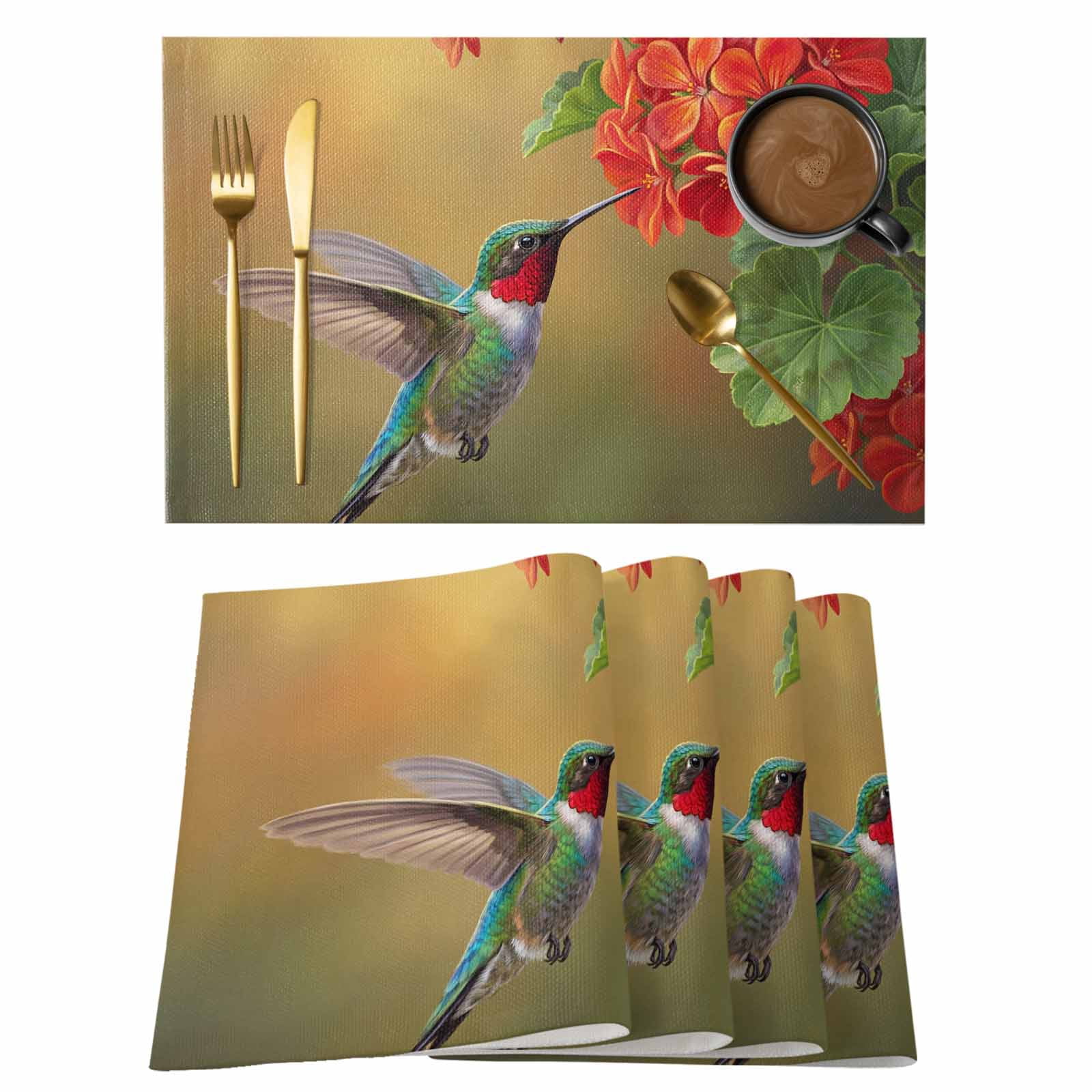 Bee Flowers Placemats Set of 4 Natural Scenery Green Animals Red Floral ...