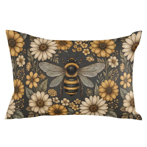 Bee Flowers Throw Pillow Cover 20 x 36 Inch Decorative Pillow Cover ...
